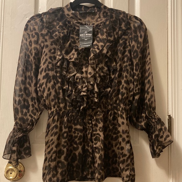 Tops | Ruffled Sheer Cheetah Blouse | Poshmark